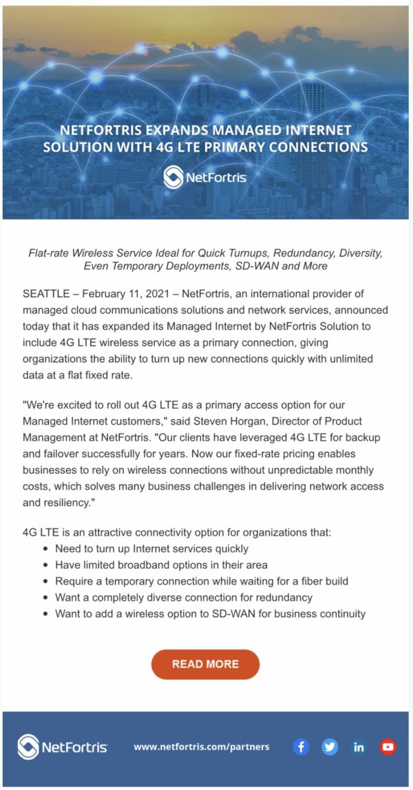 NetFortris Expands Managed Internet Solution with 4G LTE Primary ...