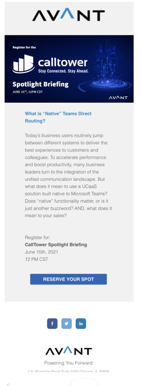 TOMORROW! AVANT’s CallTower Spotlight Briefing | iAgentNetwork