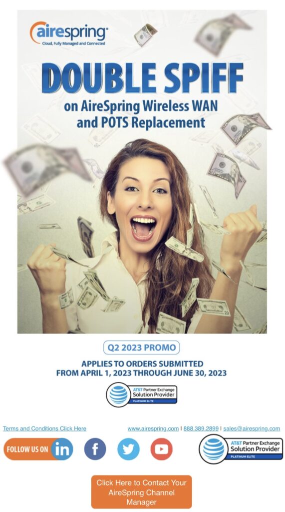 Earn Double Spiff on POTS Replacement and Wireless WAN from AireSpring | iAgentNetwork